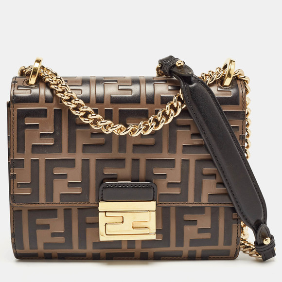 Fendi | Bags | Fendi Blackbrown Zucca Embossed Leather Small Kan U ...